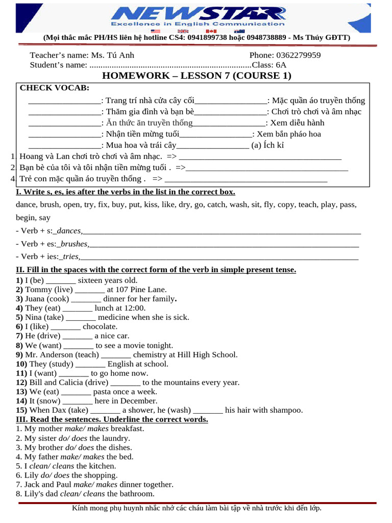 Khóa 1_LESSON 7_BTVN | PDF | Home