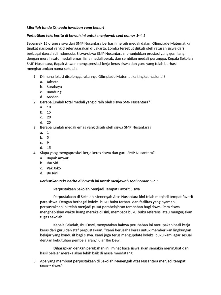 SOAL PTS B INDO KLS 7 MTs | PDF