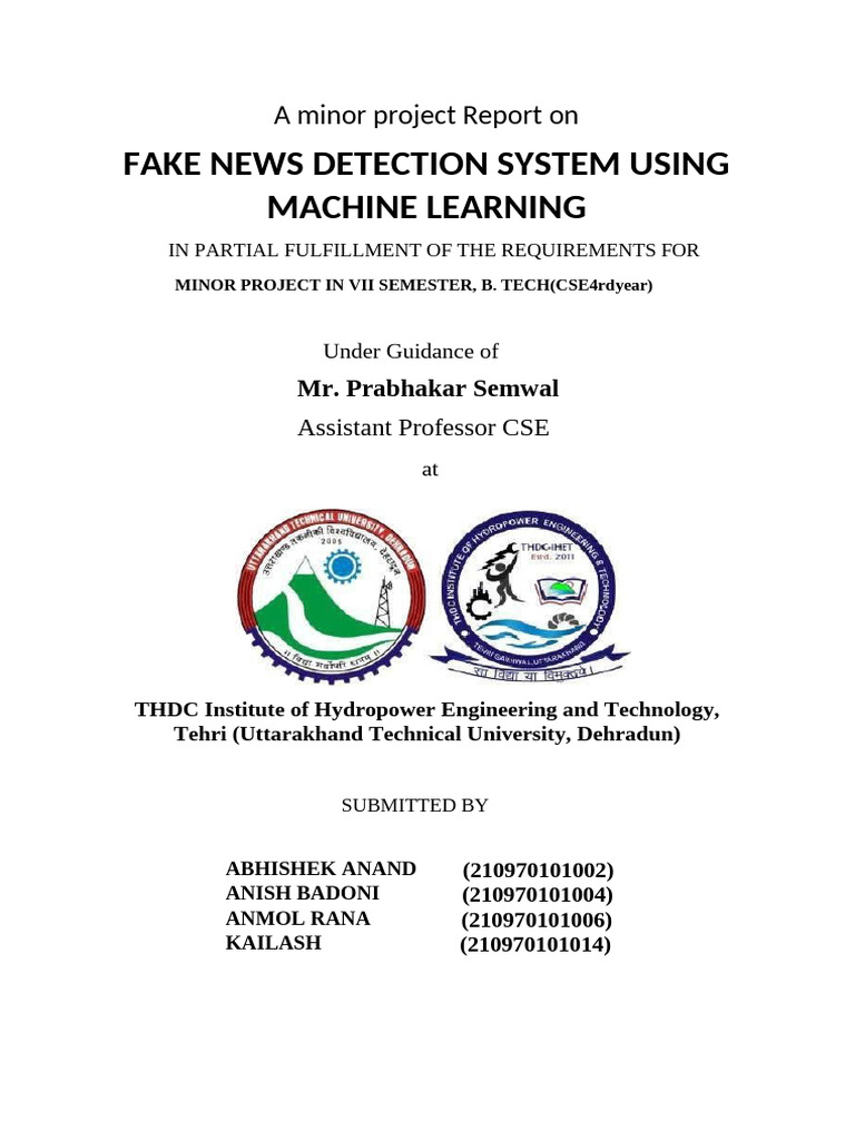 MINOR REPORT (1) Fake News Detect | PDF | Machine Learning | Accuracy ...