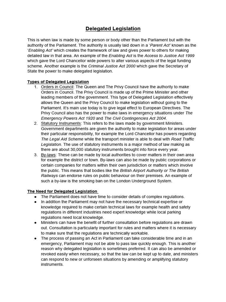 Types of Delegated Legislation | PDF | Parliament Of The United Kingdom ...