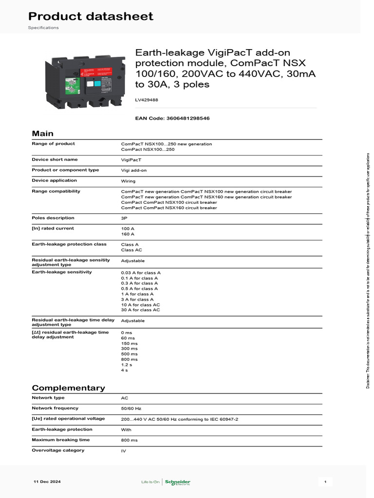 Schneider Electric - ComPact-NSX-630A - LV429488 | PDF | Alternating Current | Electrical ...