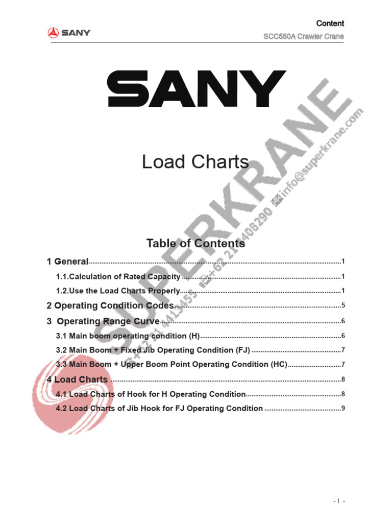 SCC550A Crane Load Charts Guide | PDF | Crane (Machine) | Manufactured ...