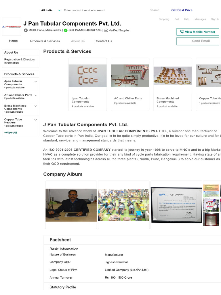 J Pan Tubular Components Pvt. Ltd. - Manufacturer From MIDC, Pune, India - About Us | PDF | Pipe ...