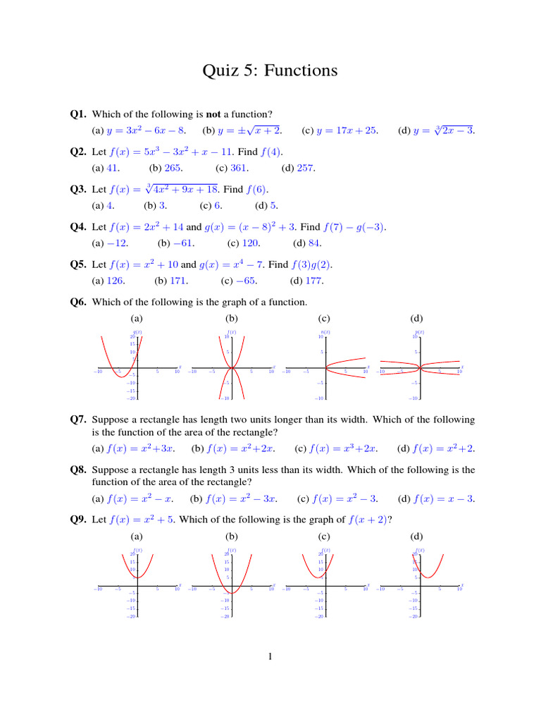 Functions Quiz Pdf