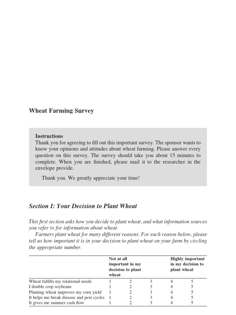 Agripro Questionnaire | PDF | Wheat | Survey Methodology