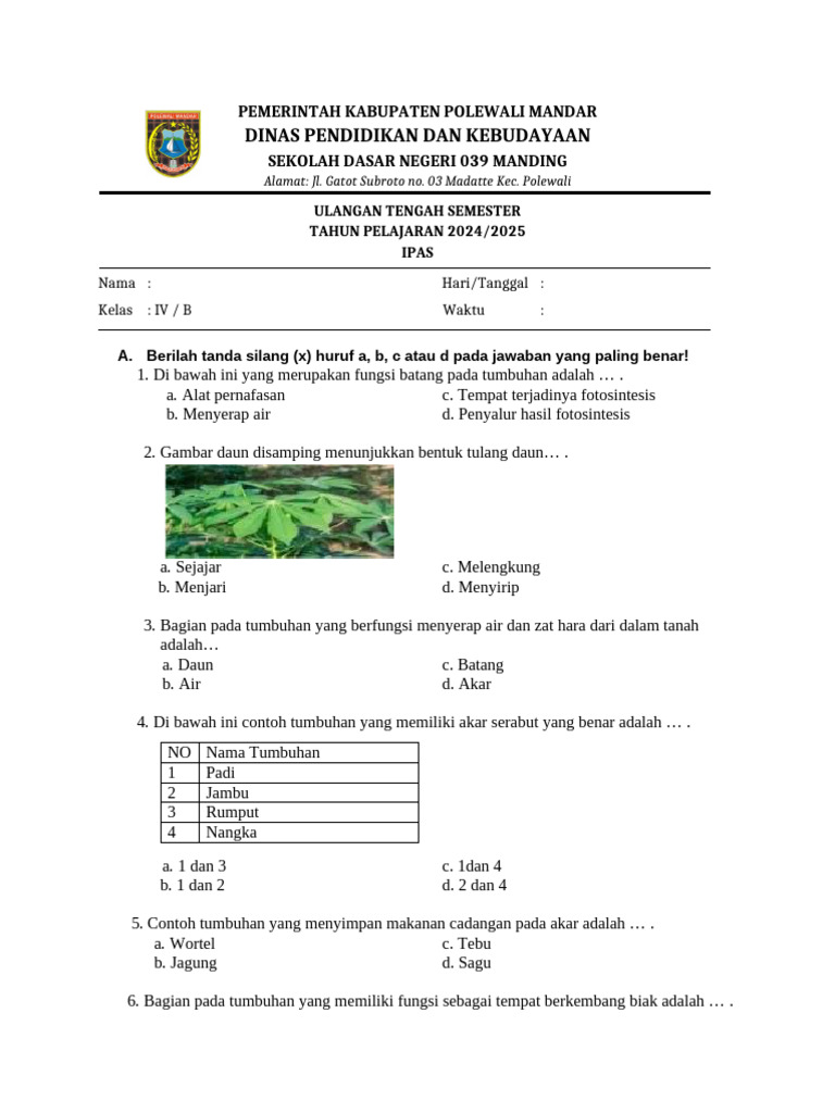 Soal Sts 1 Ipas Kelas 4 | PDF