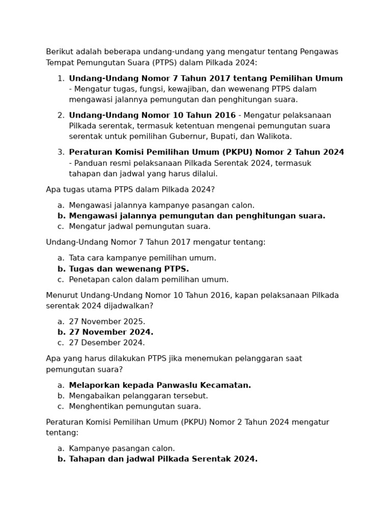 Tugas dan Aturan PTPS Pilkada 2024 | PDF