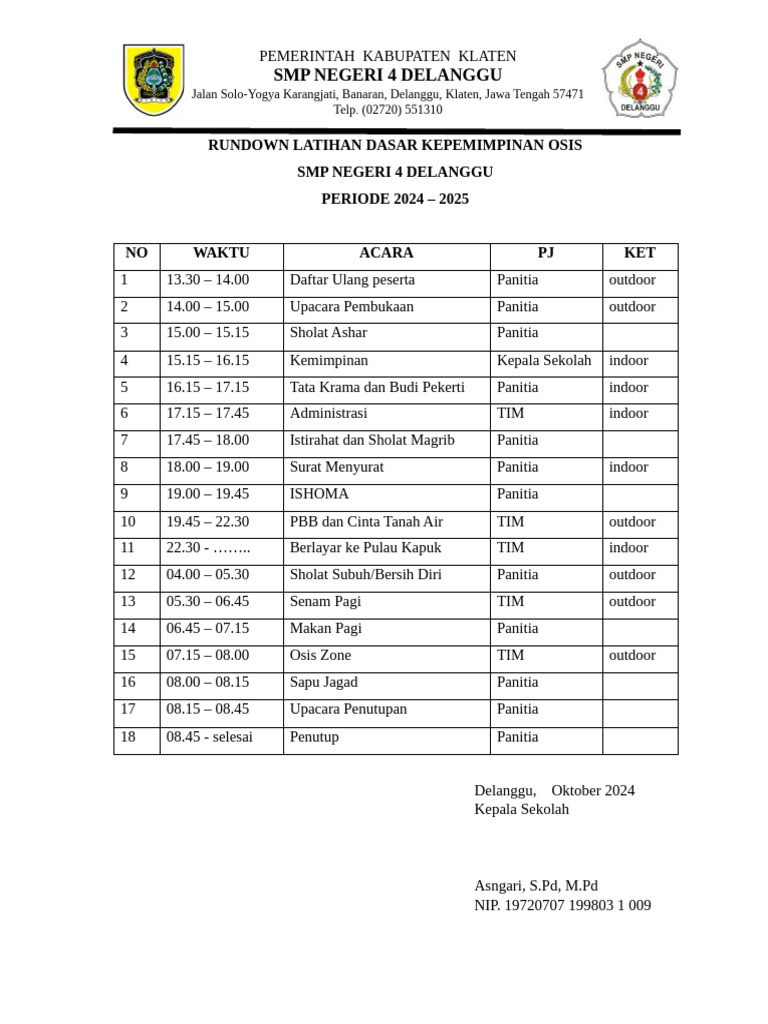 Rundown LDK OSIS SMPN 4 Delanggu | PDF