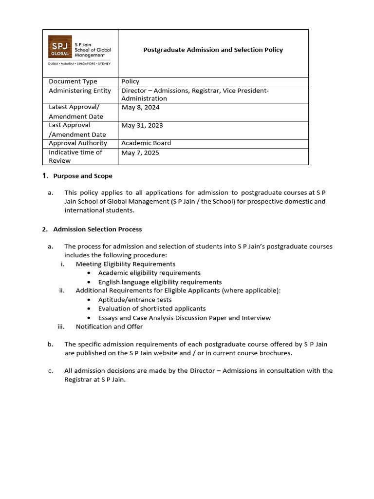 Postgraduate Admission and Selection Policy 29 04 2020 | PDF ...