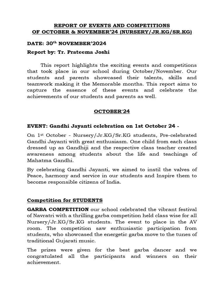 Report of Events and Competitions Oct Nov-1 | PDF