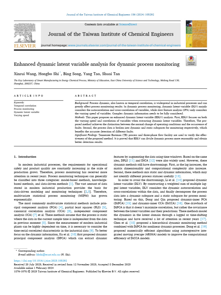 Enhanced Dynamic Latent Variable Analysis For Dynamic Process Monitoring Intro Pdf Principal