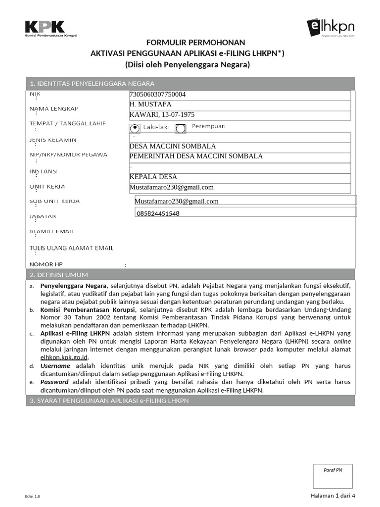 Aktivasi Aplikasi e-Filing LHKPN untuk PN | PDF