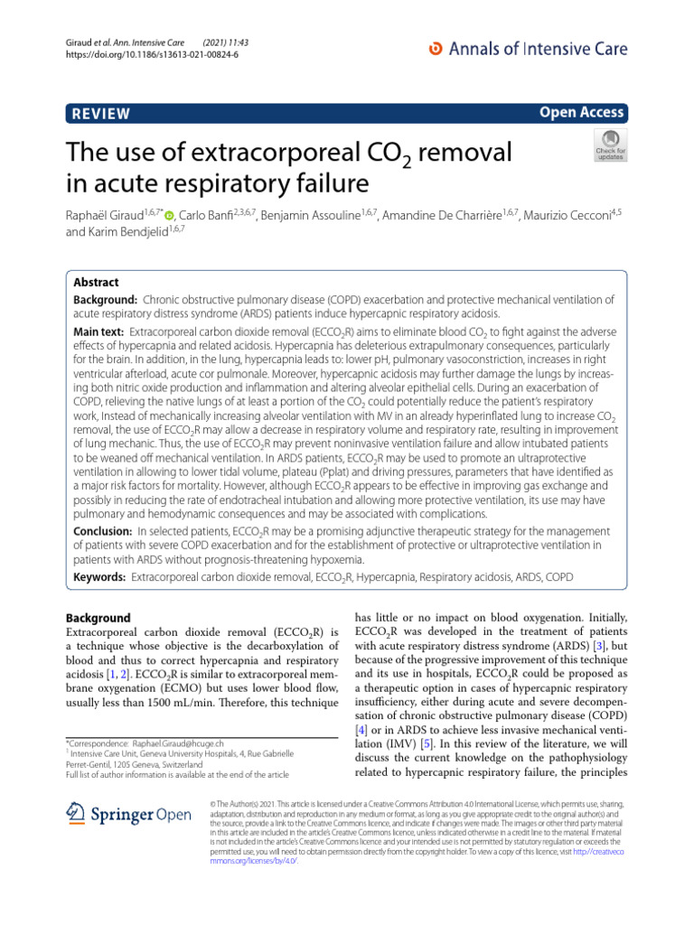 COPD适应症原因 The use of extracorporeal CO2 removal in acute respiratory ...