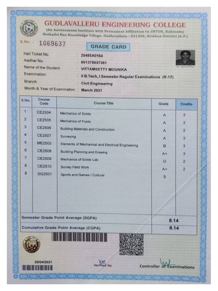 Marksheet (B.tech) | PDF