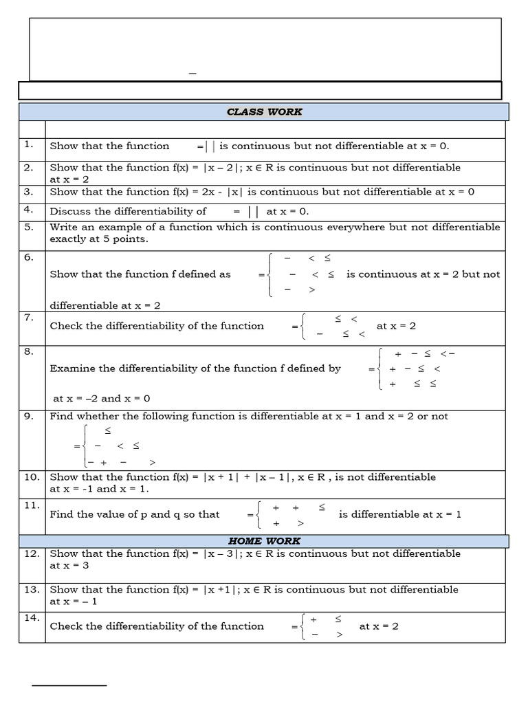 Class XII Math: Continuity & Differentiability | PDF | Function (Mathematics) | Mathematics