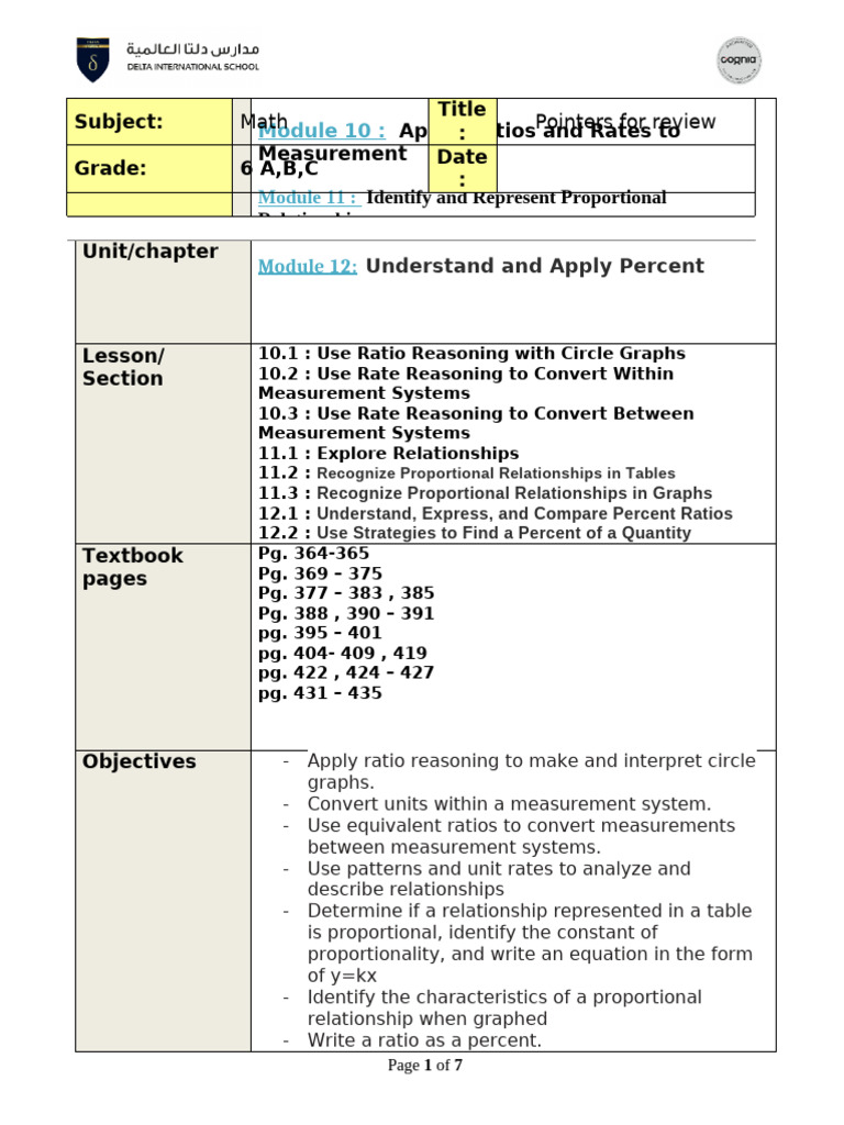 Pointers For Review Grade 6 Answer Keys | PDF | Ratio | Measurement