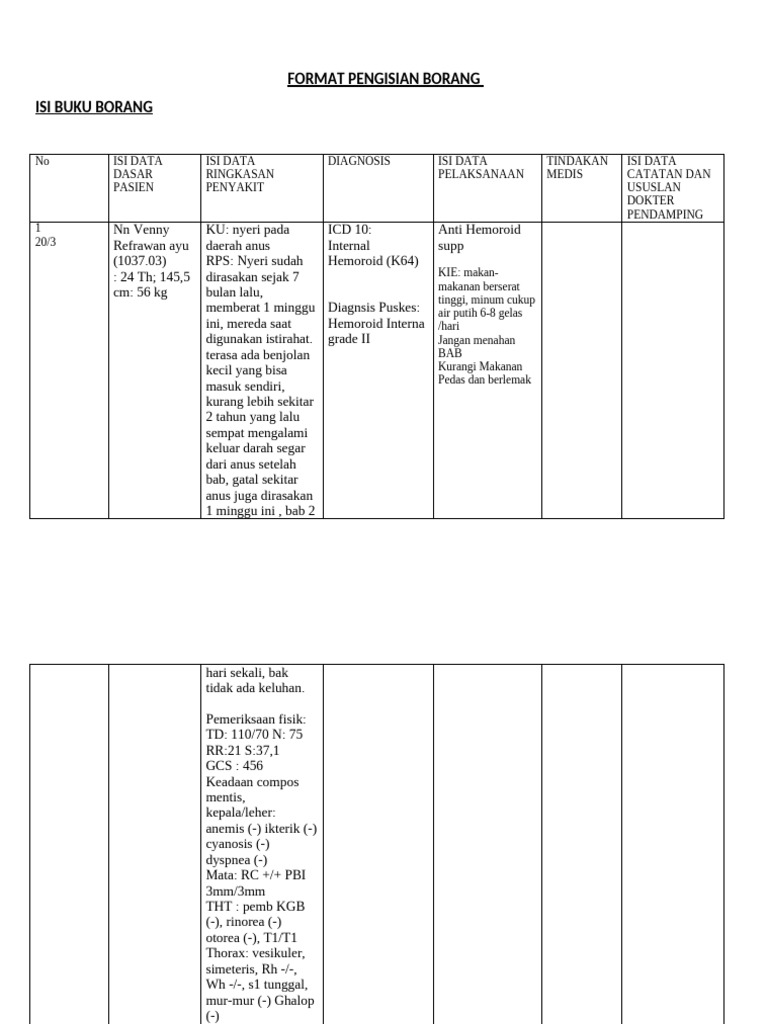 Format Pengisian Borang Medis Pasien | PDF