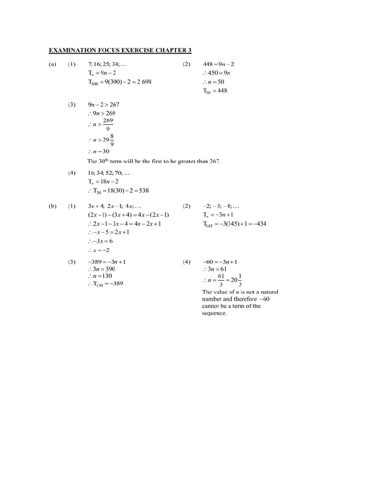 G10 - Chapter 3, 6, 9 & 12 - Exam Focus Exercise Solutions | PDF