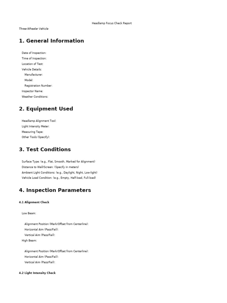 Headlamp Focus Check Report | PDF