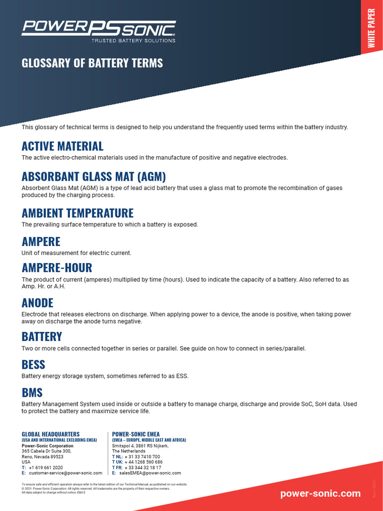 Glossary of Battery Terms | PDF | Rechargeable Battery | Battery Charger