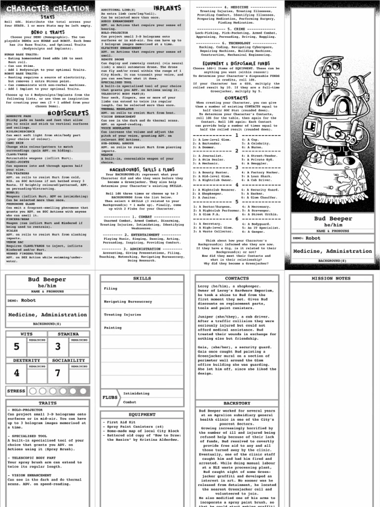 Greenjackers Pre-Made Characters | PDF