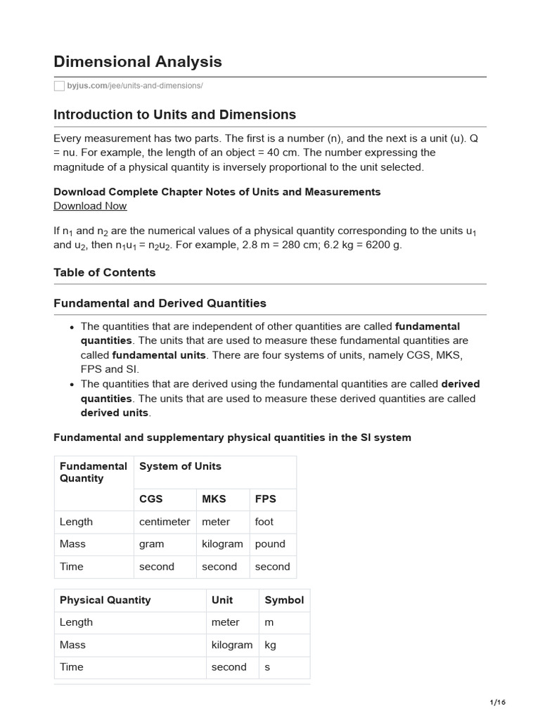 Dimensional Analysis | PDF | International System Of Units | Force