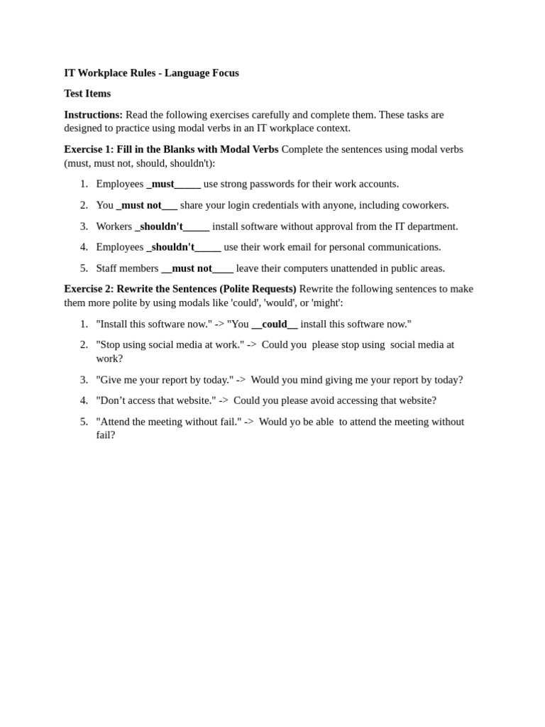 IT Workplace Rules Ex3 | PDF | Software | Computing