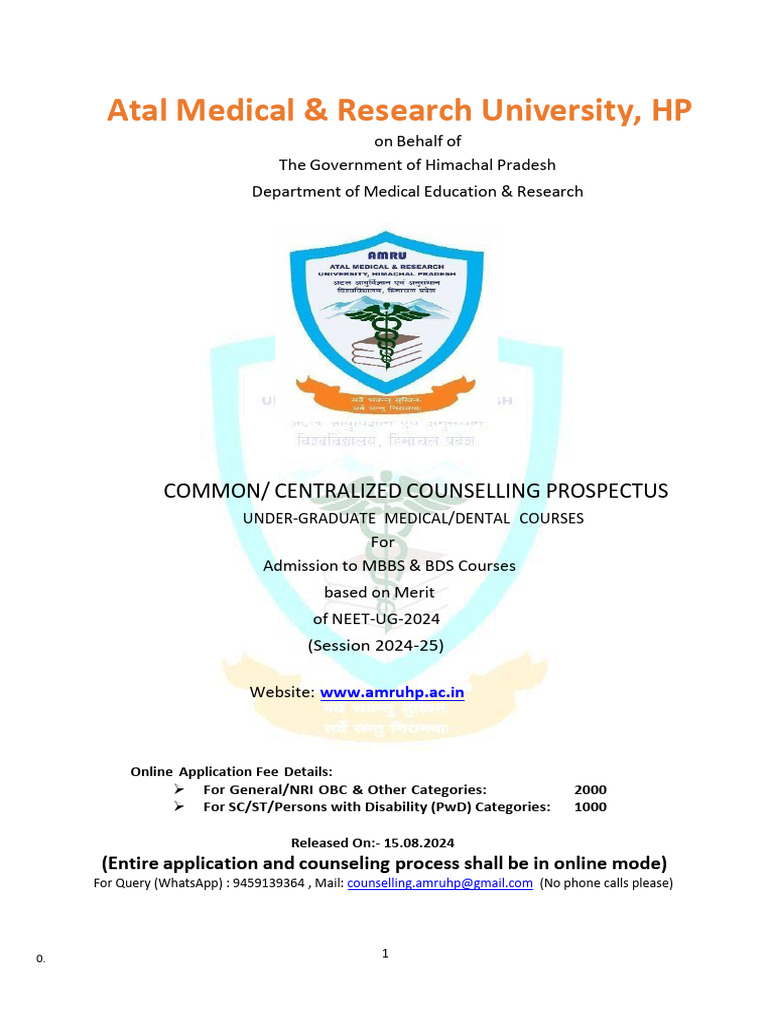 HP NEET-UG 2024 MBBS/BDS Counseling | PDF