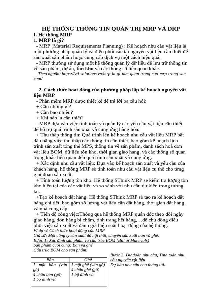 HỆ THỐNG THÔNG TIN QUẢN TRỊ MRP VÀ DRP | PDF