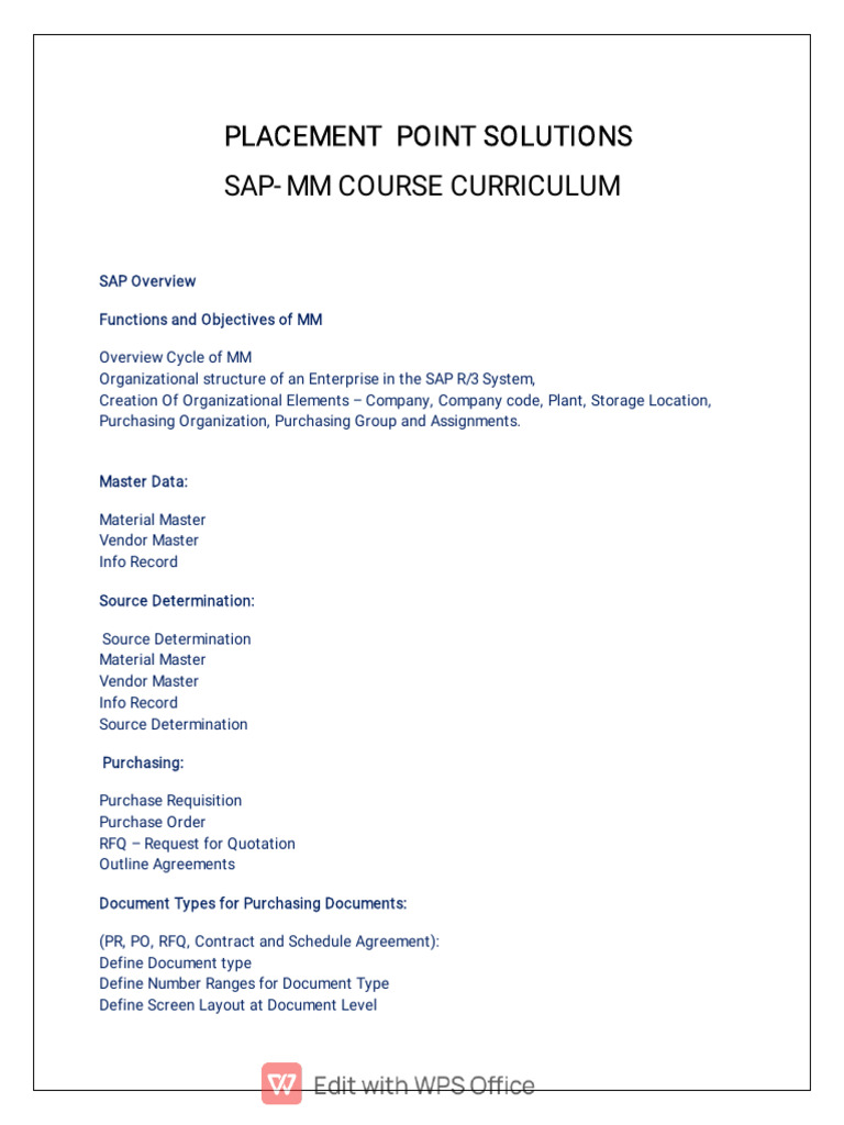 SAP MM Course Curriculum Overview | PDF