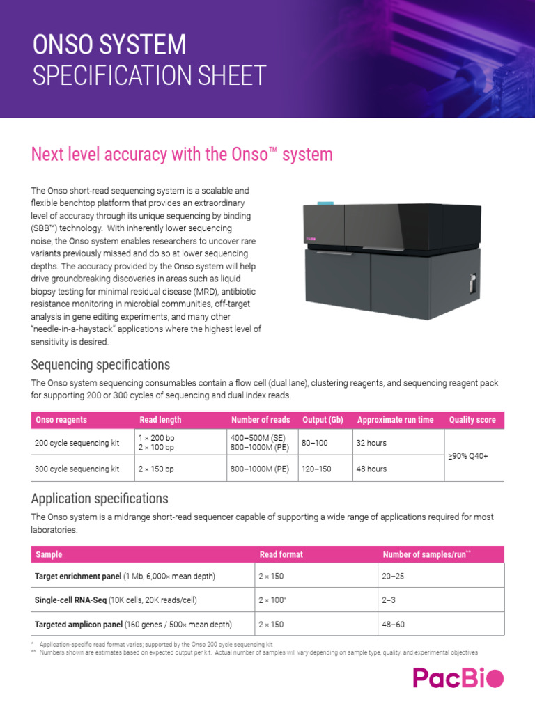 Onso System: Advanced Sequencing Specs | PDF | Dna Sequencing ...