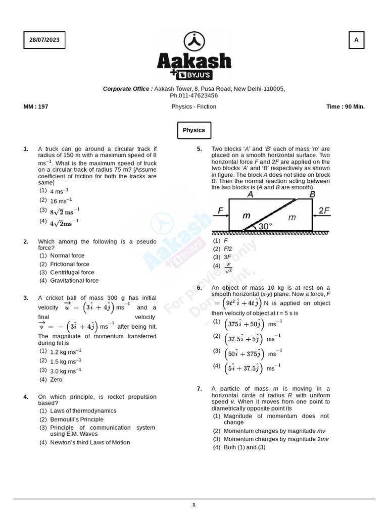 Physics - Friction 1693987619256 | PDF | Force | Friction