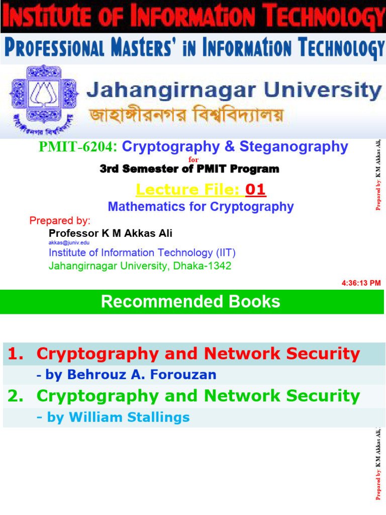PMIT 6204 Lecture 1 Mathematics For Cryptography | PDF | Matrix (Mathematics) | Algebra