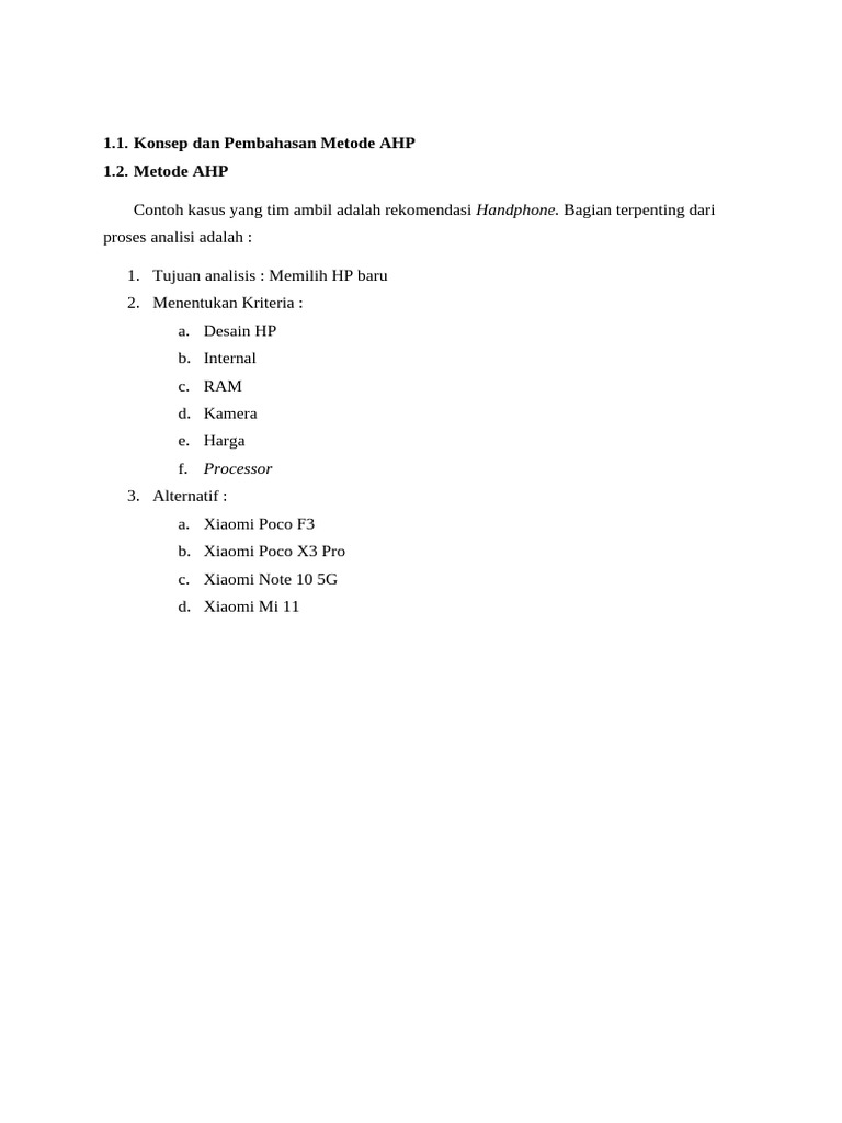 Konsep Dan Pembahasan Metode AHP | PDF