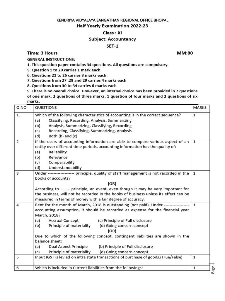 Class Xi Set 1 Accountancy Hy Qp | PDF | Debits And Credits | Banks