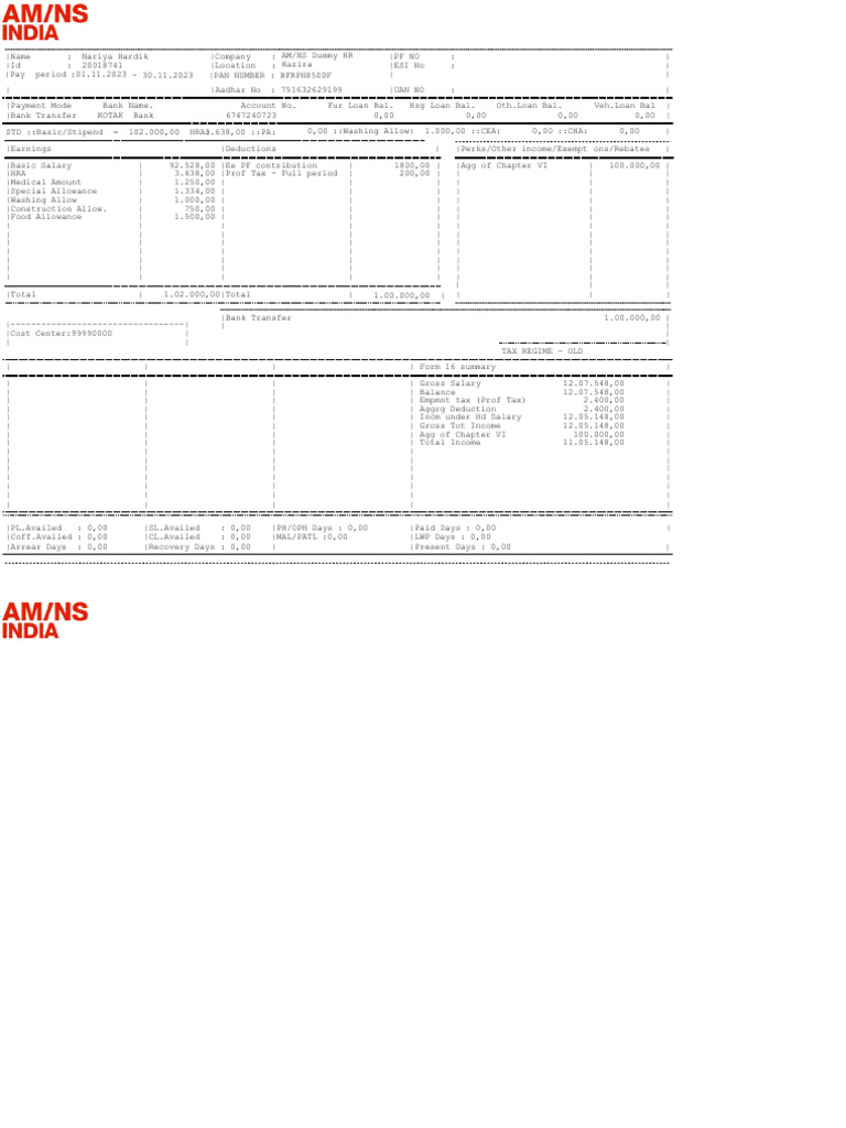 Nov Pay Slip | PDF | Taxes | Payments