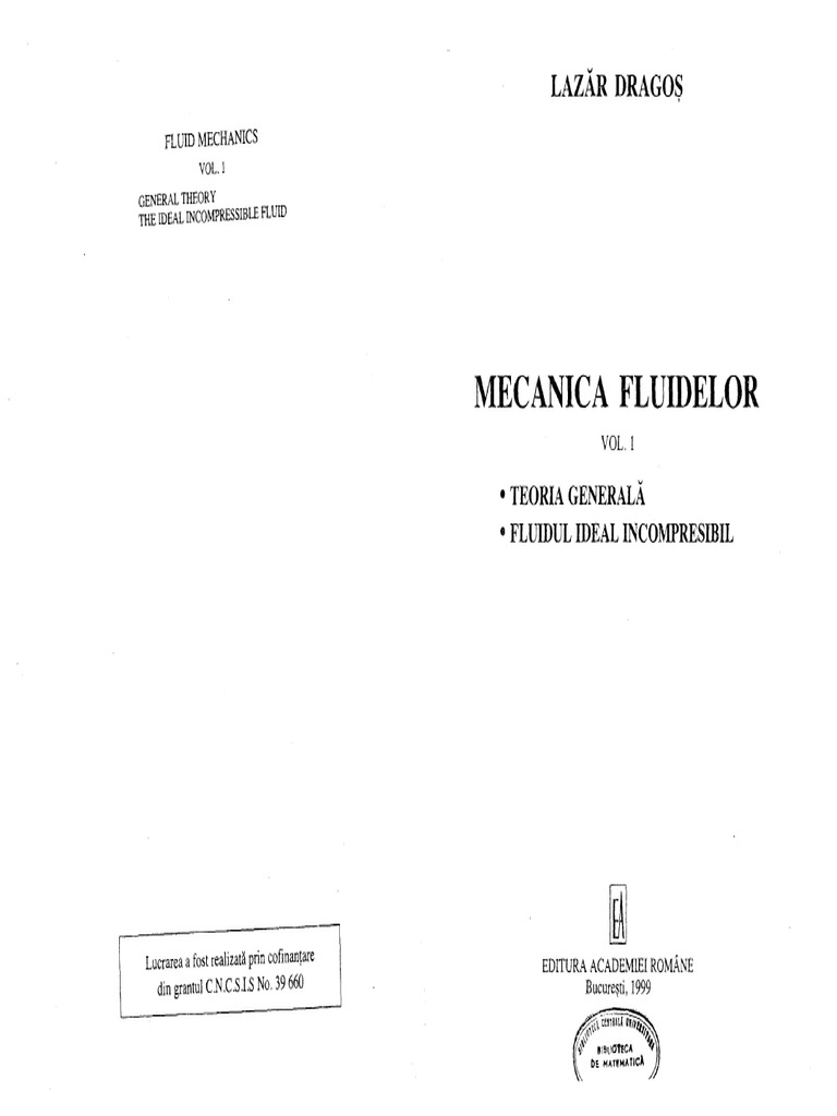 Mecanica Fluidelor Vol.1 LAZAR | PDF