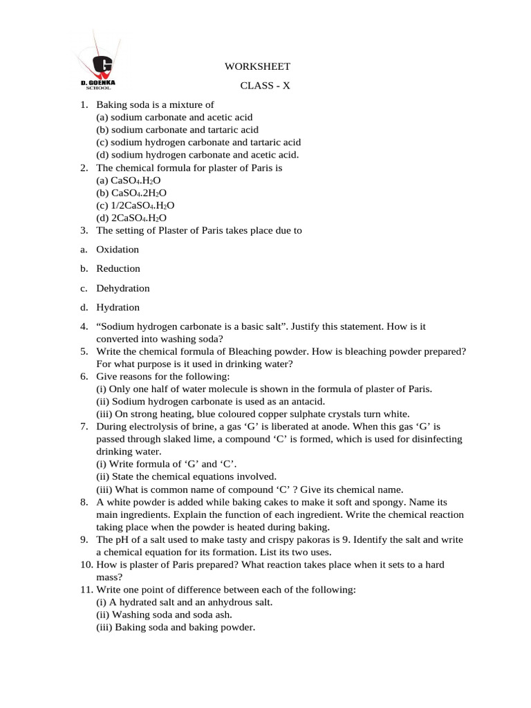 Salt Worksheet Class-X | PDF