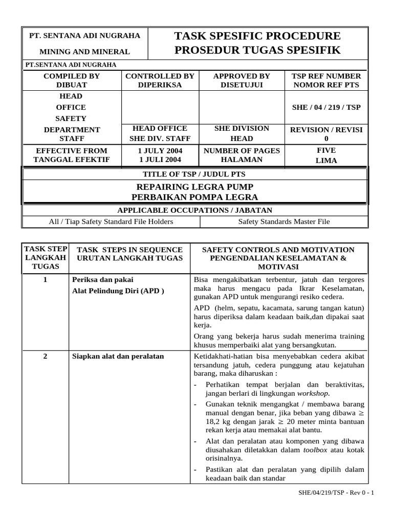 Prosedur Perbaikan Pompa Legra | PDF