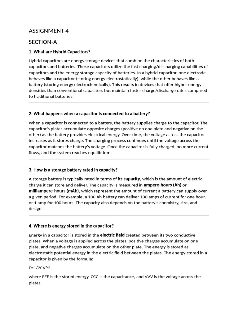 ASSIGNMENT 4 RENEWABLE | PDF | Capacitor | Energy Storage