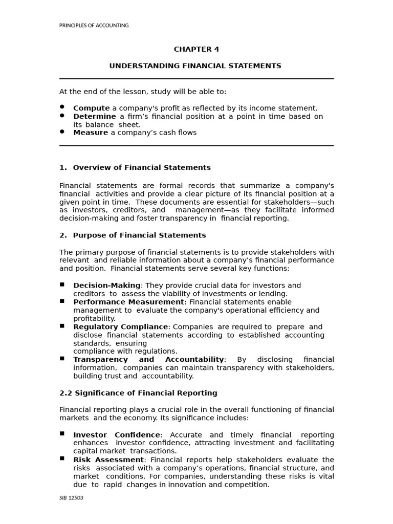 CHAPTER 4 - FINANCIAL STATEMENT | PDF | Financial Statement | Balance Sheet