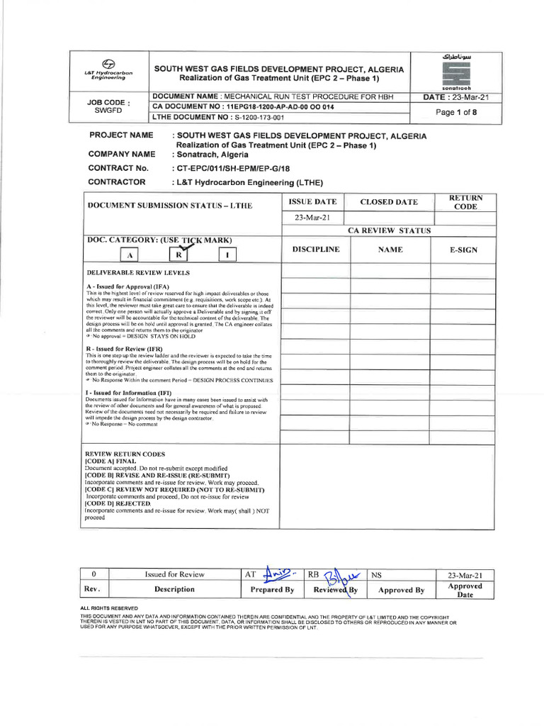S-1200-173-001 - Mechanical Run Test Procedure For HBH | PDF | Pump ...