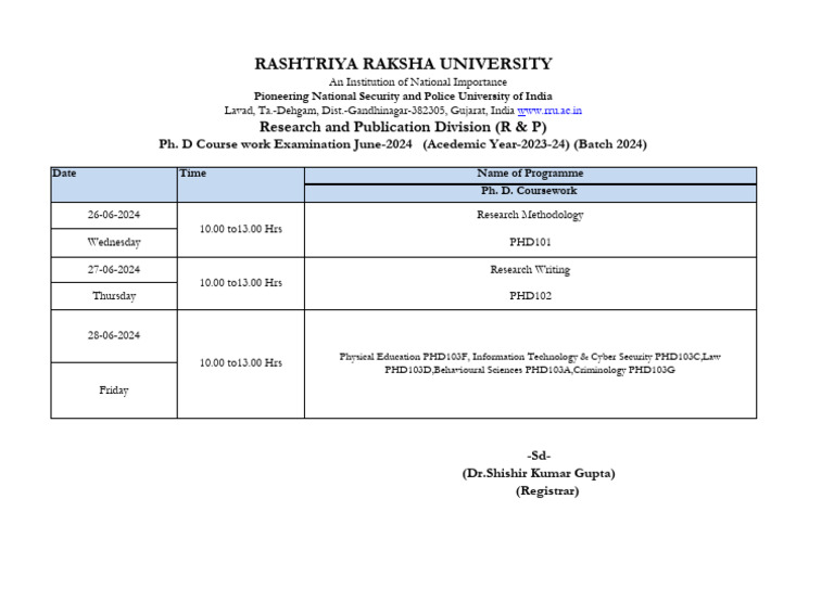 Phd Coursework Time Table July 2024 | PDF