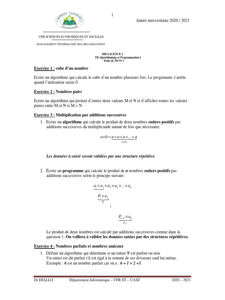 TD2 Algo-Prog1 Pascal MIO-S1 2021 | PDF | Informatique