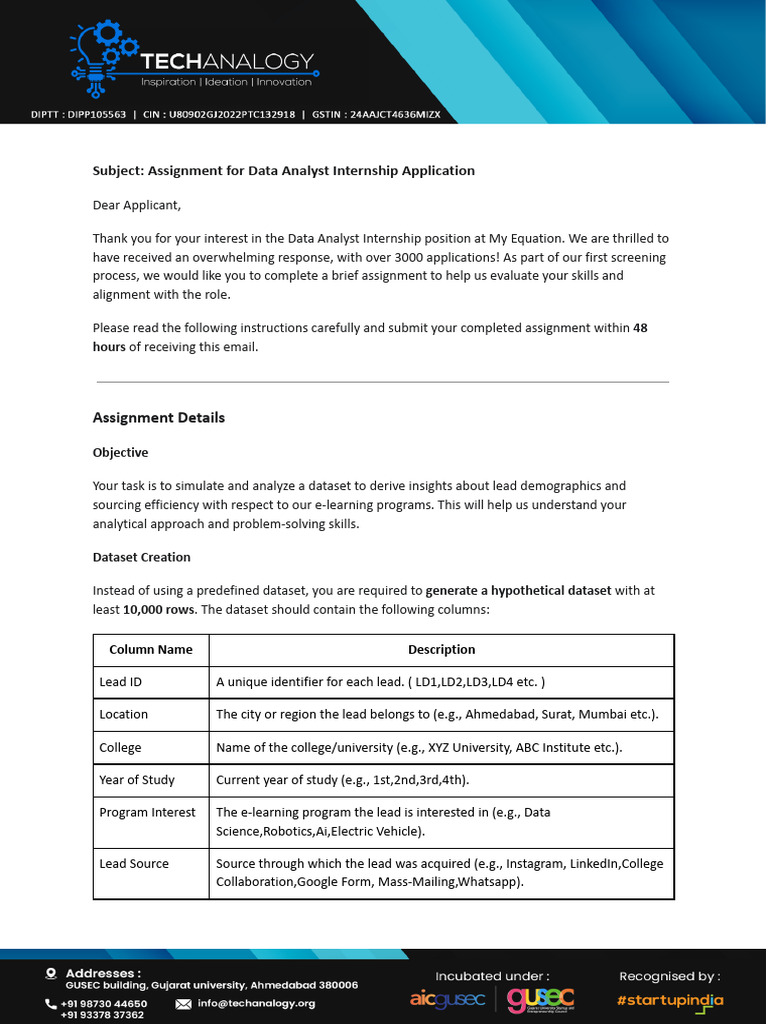Assignment For Data Analyst Internship On Internshala | PDF | Educational Technology | Data Analysis