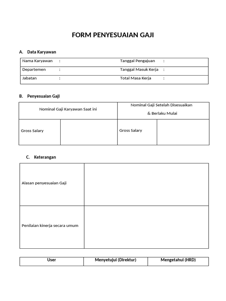 Form Penyesuaian Gaji Karyawan-2021 | PDF
