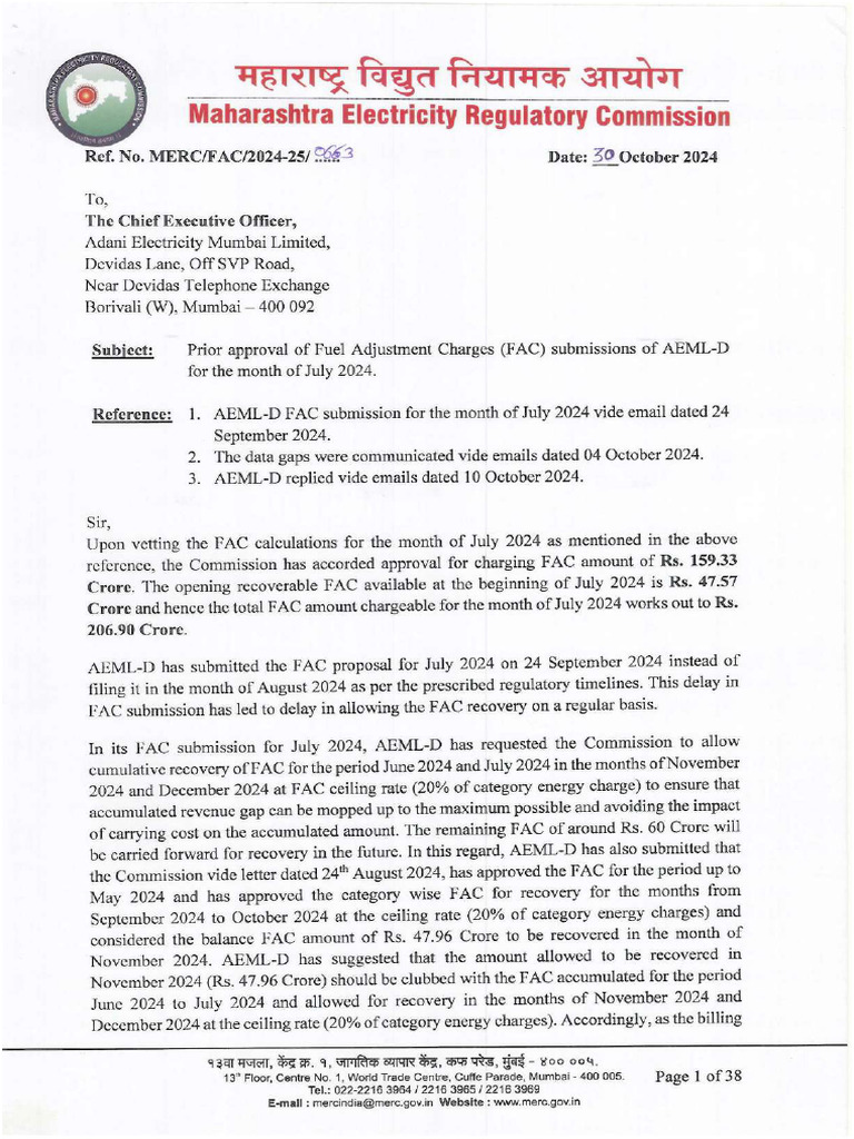 Approved FAC For AEML July - 2024 | PDF