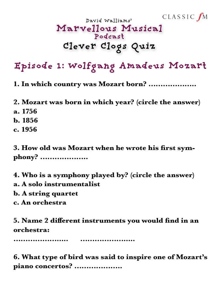 David Walliams Marvellous Musical Podcast Classroom Quiz Episode 1 ...