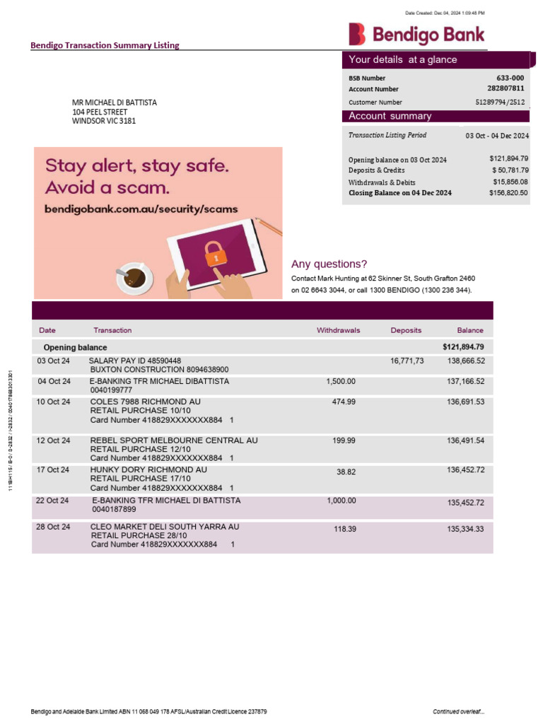 bendigo bank statement | PDF | Personal Identification Number ...