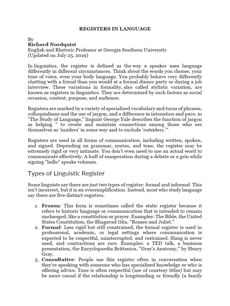English III-Registers | PDF | Linguistics | English Language